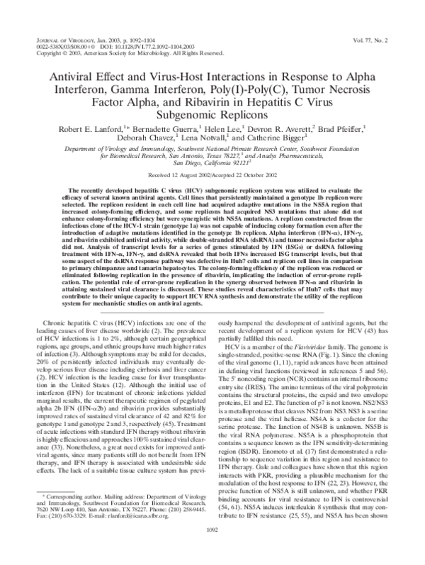 Pdf Antiviral Effect And Virus Host Interactions In Response To Alpha