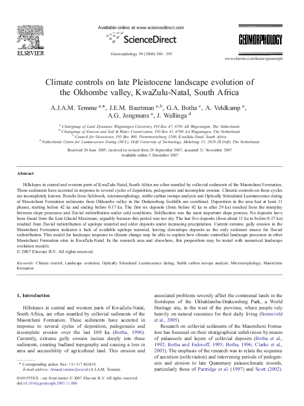 (PDF) Climate controls on late Pleistocene landscape evolution of the ...