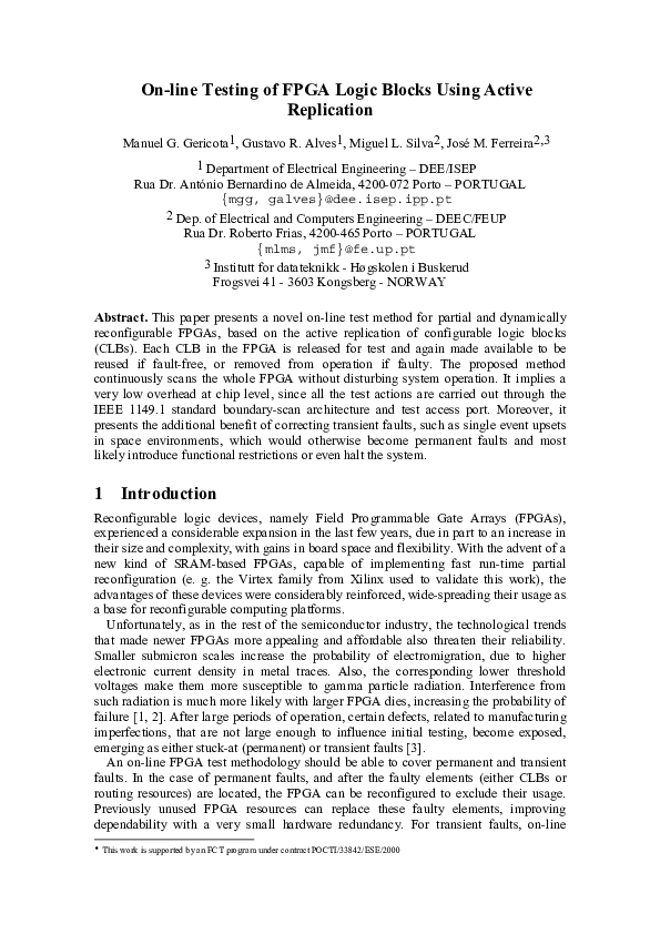 Pdf On Line Testing Of Fpga Logic Blocks Using Active Replication