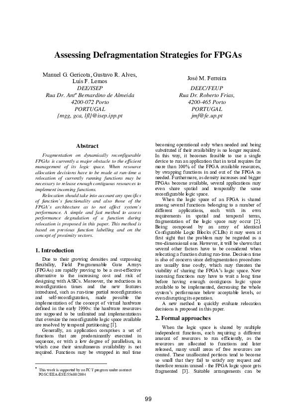 (PDF) Assessing Defragmentation Strategies for FPGAs