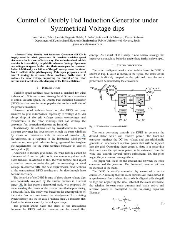 (PDF) Control of Doubly Fed Induction Generator under symmetrical ...