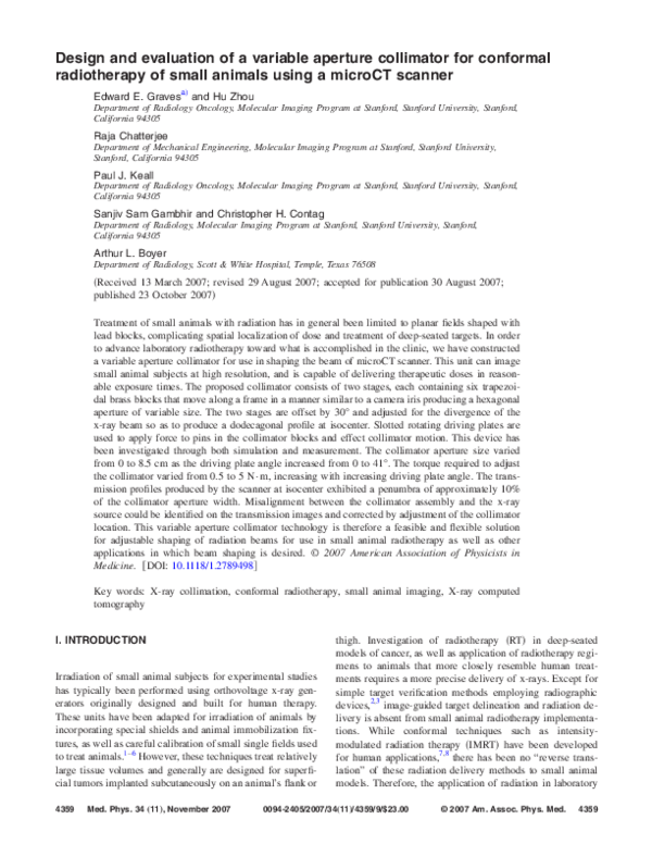 (PDF) Design and evaluation of a variable aperture collimator for ...