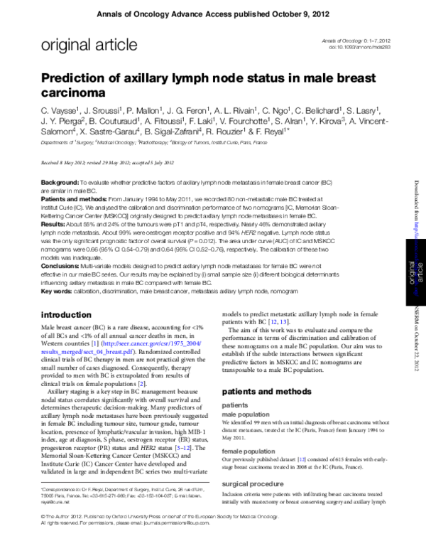 (PDF) Prediction of axillary lymph node status in male breast carcinoma