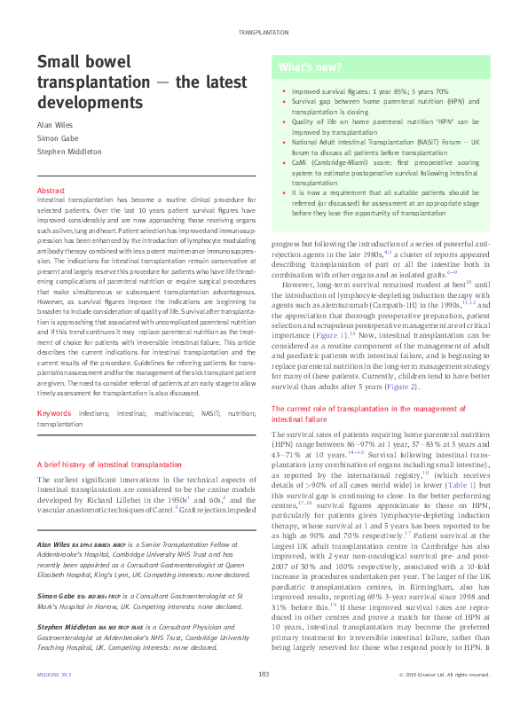 (PDF) Small bowel transplantation – the latest developments