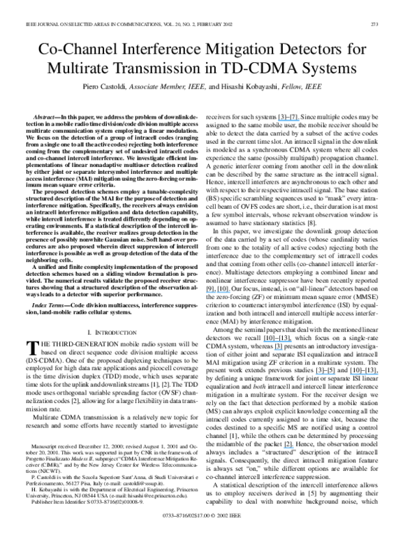 (PDF) Co-channel interference mitigation detectors for multirate transmission in TD-CDMA systems