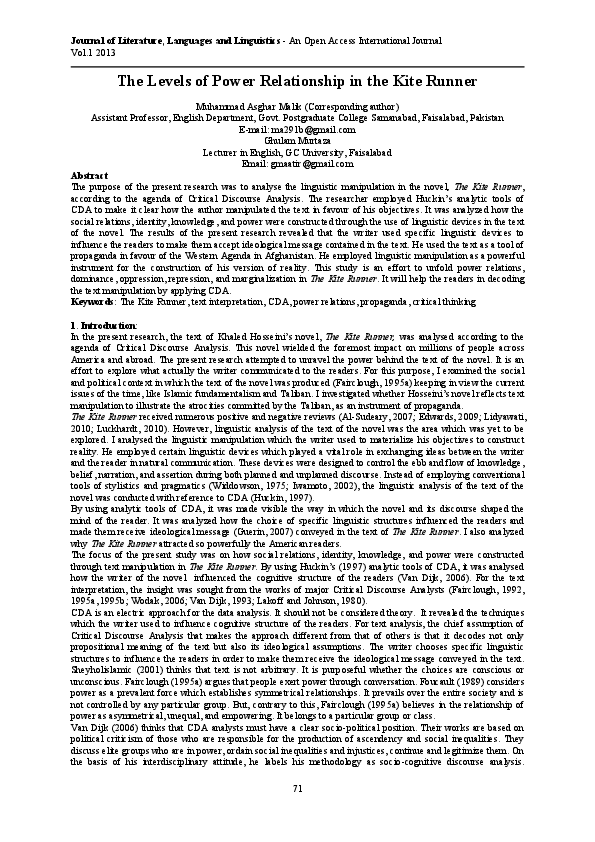 (PDF) The Levels of Power Relationship in the Kite Runner | Ghulam ...