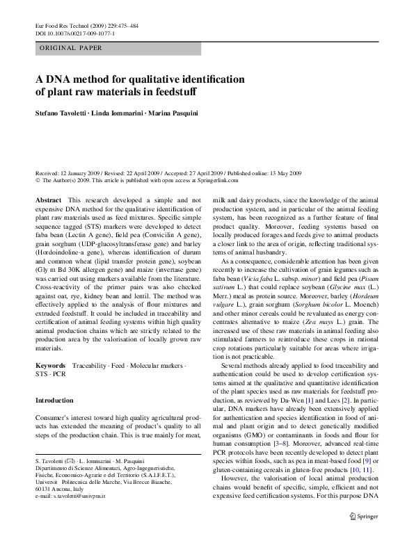 (PDF) A DNA method for qualitative identification of plant raw ...