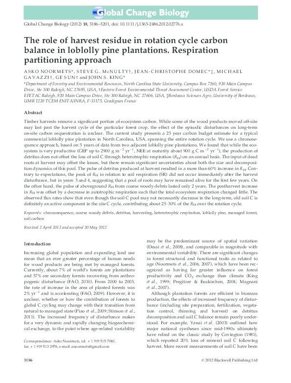 (PDF) The contribution of harvest residue to ecosystem carbon balance ...