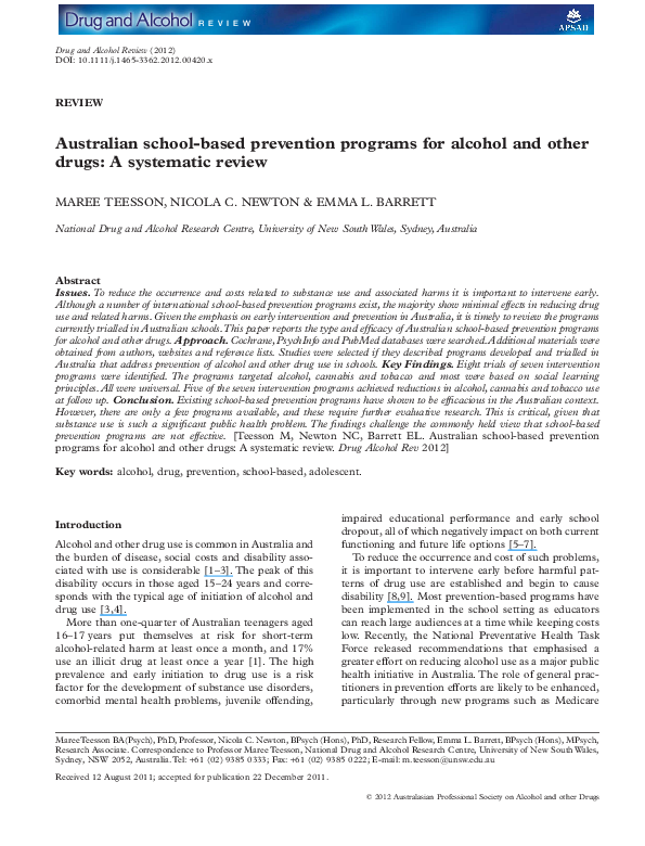 (PDF) Australian school-based prevention programs for alcohol and other ...