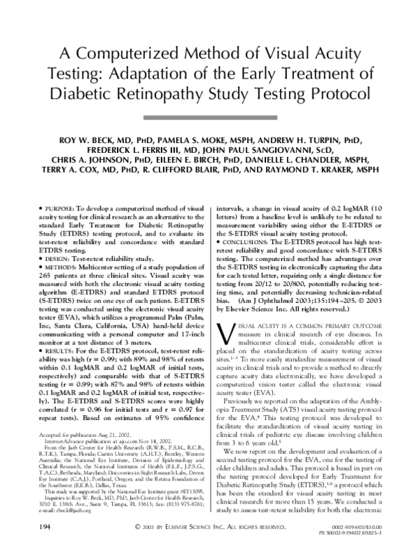 (PDF) Computerized method of visual acuity testing: adaptation of the ...