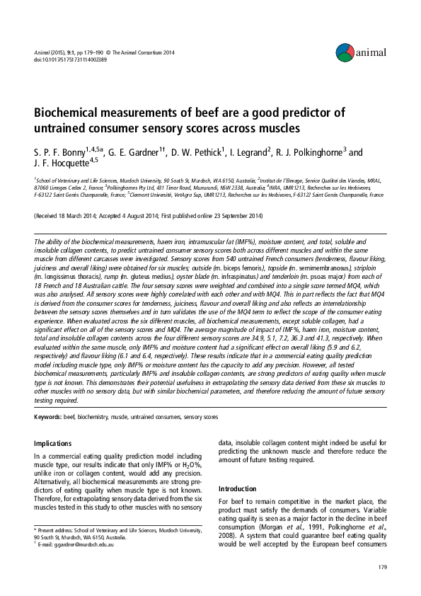(PDF) Biochemical measurements of beef are a good predictor of ...