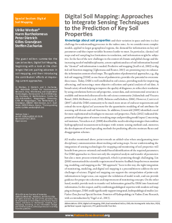 (PDF) Digital Soil Mapping: Approaches to Integrate Sensing Techniques to the Prediction of Key ...