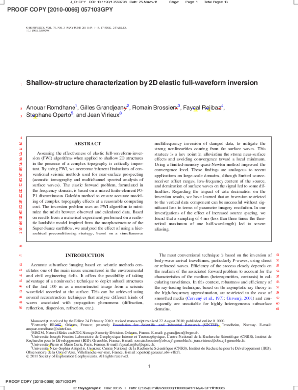 (PDF) Shallow-structure characterization by 2D elastic full-waveform inversion