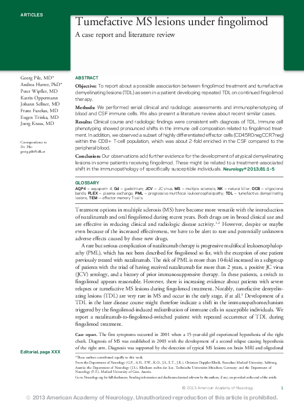 (PDF) Tumefactive MS lesions under fingolimod