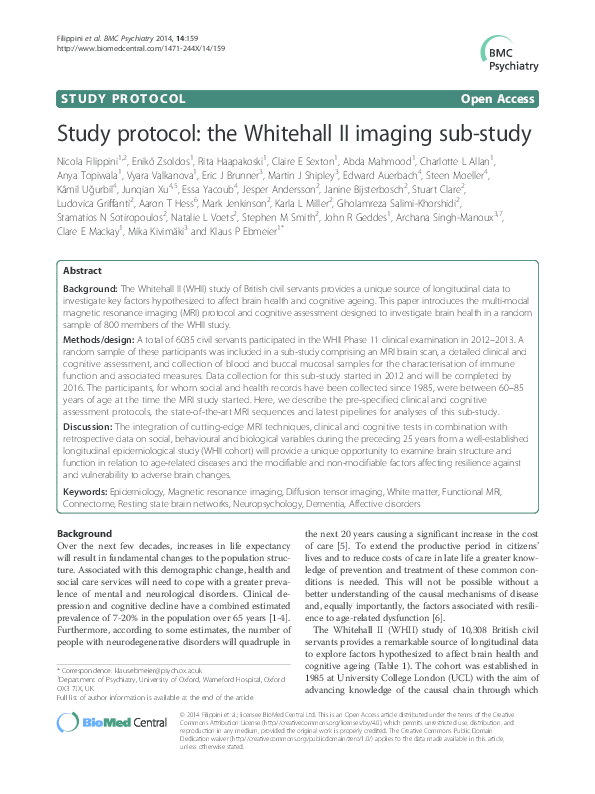 (PDF) Study protocol: The Whitehall II imaging sub-study | Anya ...