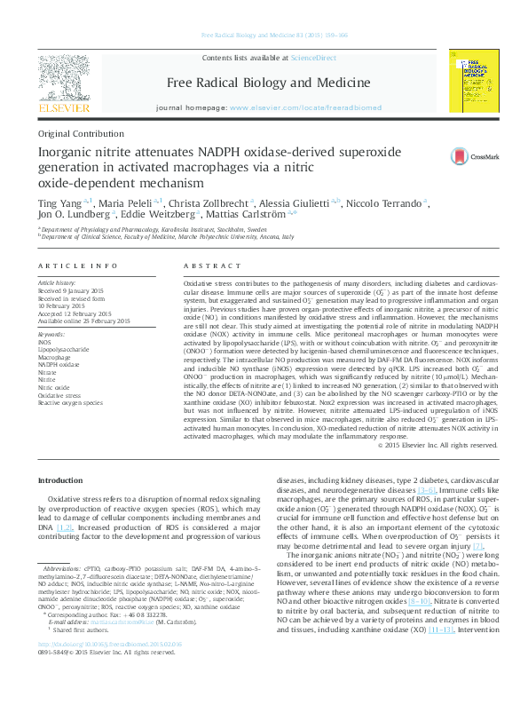 (PDF) Inorganic nitrite attenuates NADPH oxidase-derived superoxide ...