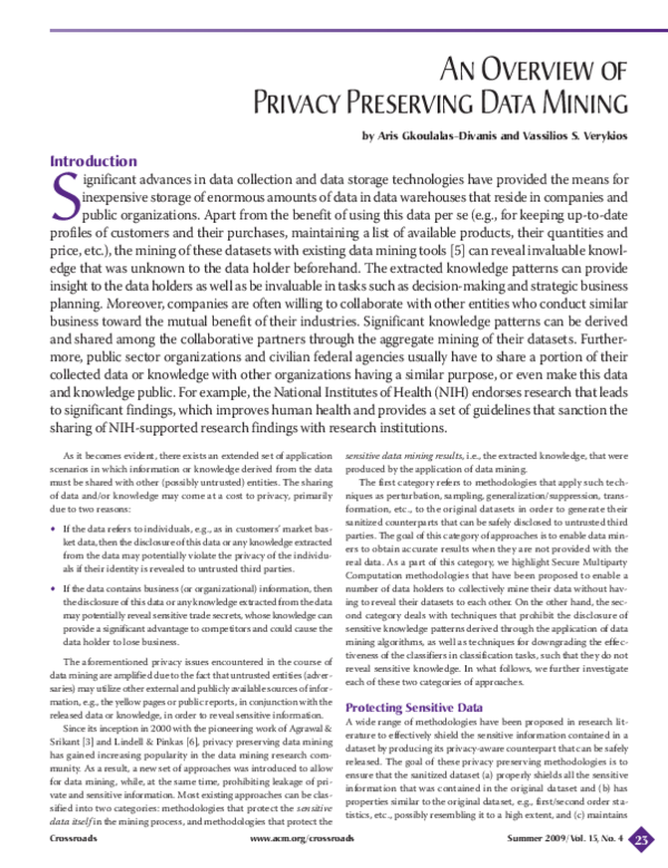 (PDF) An overview of privacy preserving data mining