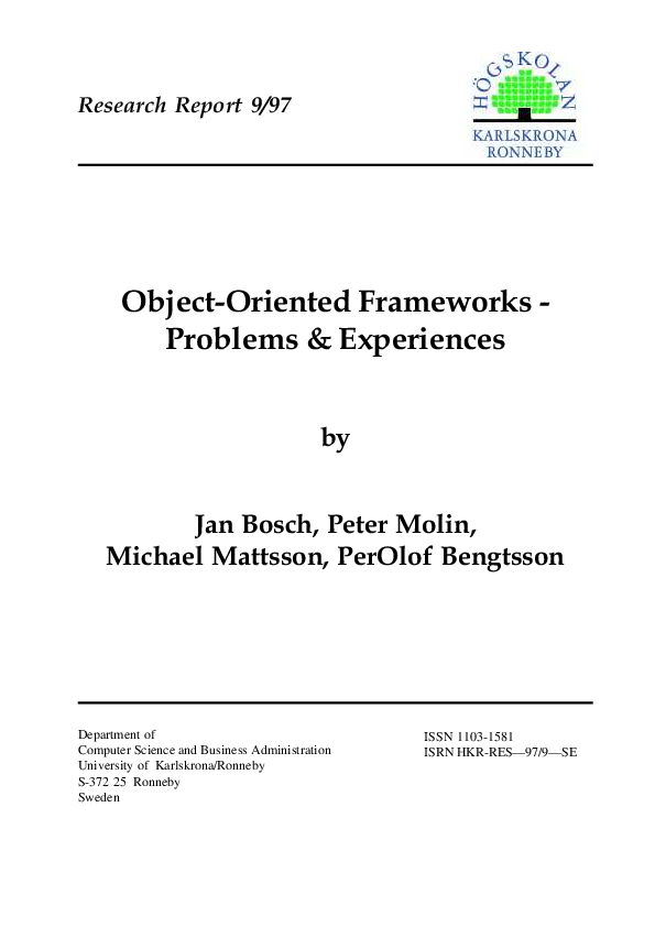 Pdf Object Oriented Frameworks Problems And Experiences Jan Bosch