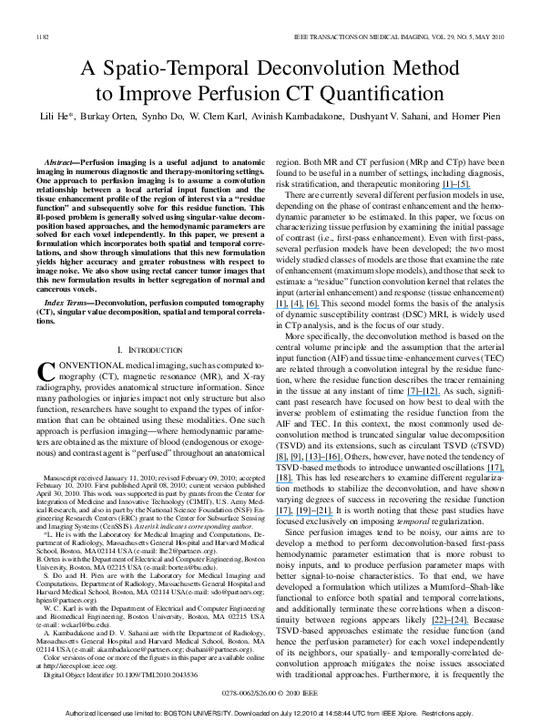 (PDF) A Spatio-Temporal Deconvolution Method to Improve Perfusion CT Quantification