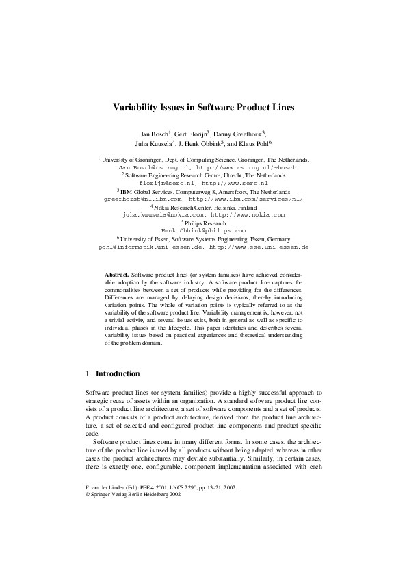 Pdf Variability Issues In Software Product Lines