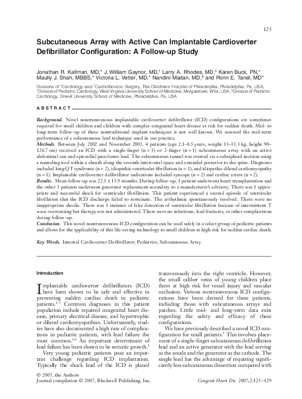 (PDF) Subcutaneous Array with Active Can Implantable Cardioverter ...