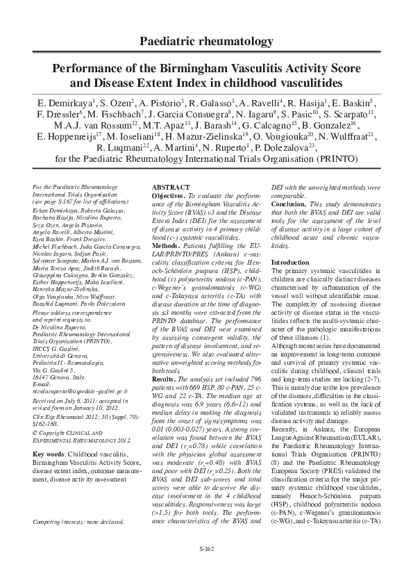 (PDF) Performance of the birmingham vasculitis activity score and ...
