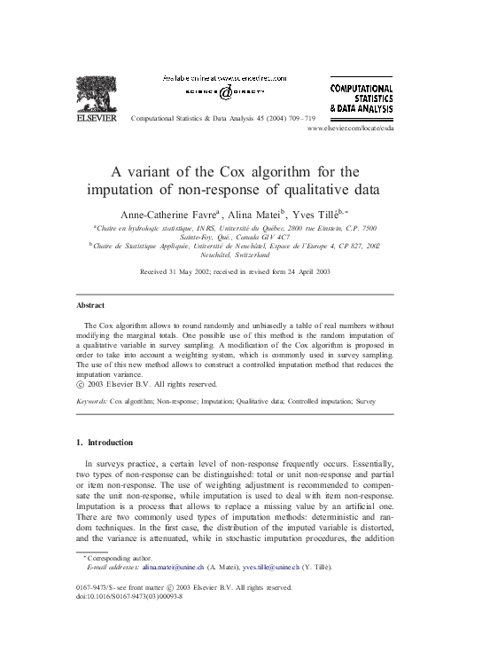 (PDF) A variant of the Cox algorithm for the imputation of non-response ...