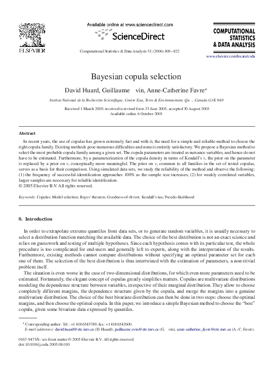 Pdf Bayesian Copula Selection
