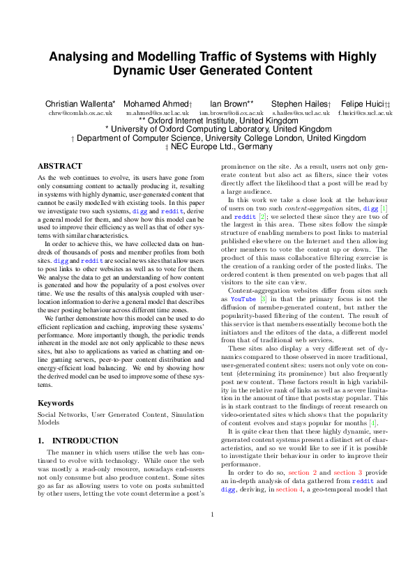 Pdf Analysing And Modelling Traffic Of Systems With Highly Dynamic User Generated Content