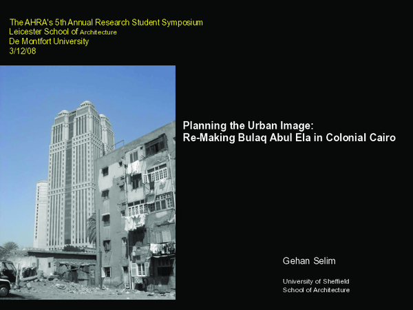 (PDF) Planning the Urban Image: Re-Making Bulaq Abul Ela in Colonial Cairo
