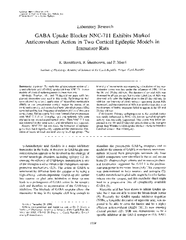 (PDF) GABA Uptake Blocker NNC-711 Exhibits Marked Anticonvulsant Action ...