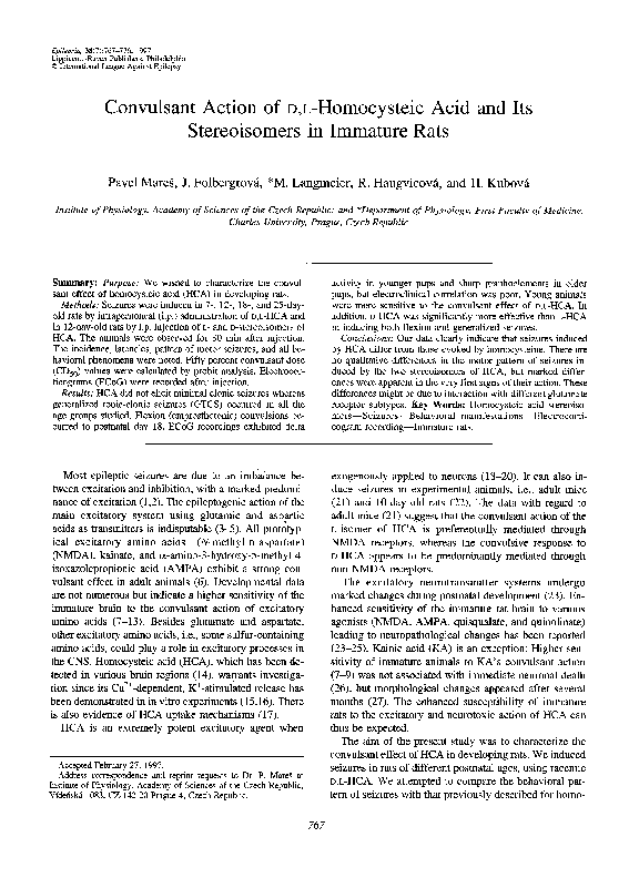 (PDF) Convulsant Action of D,L-Homocysteic Acid and Its Stereoisomers ...