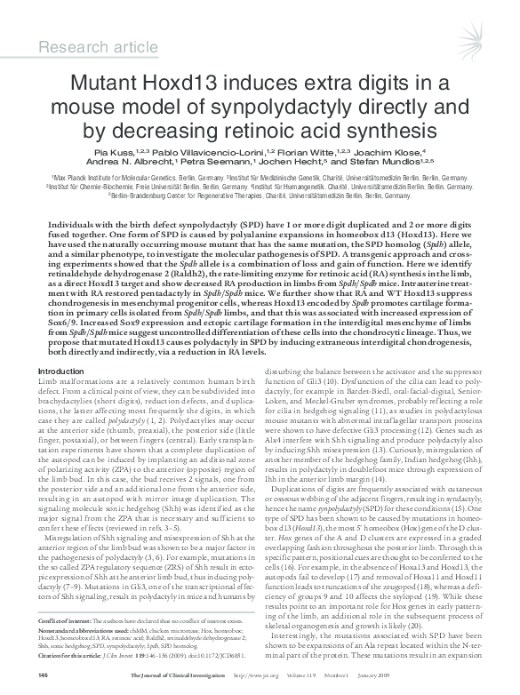 (PDF) Mutant Hoxd13 induces extra digits in a mouse model of ...
