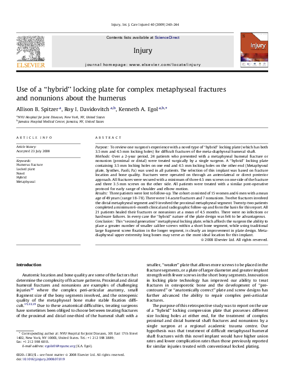 (PDF) Use of a “hybrid” locking plate for complex metaphyseal fractures ...