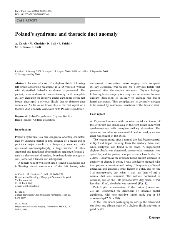 (PDF) Poland’s syndrome and thoracic duct anomaly