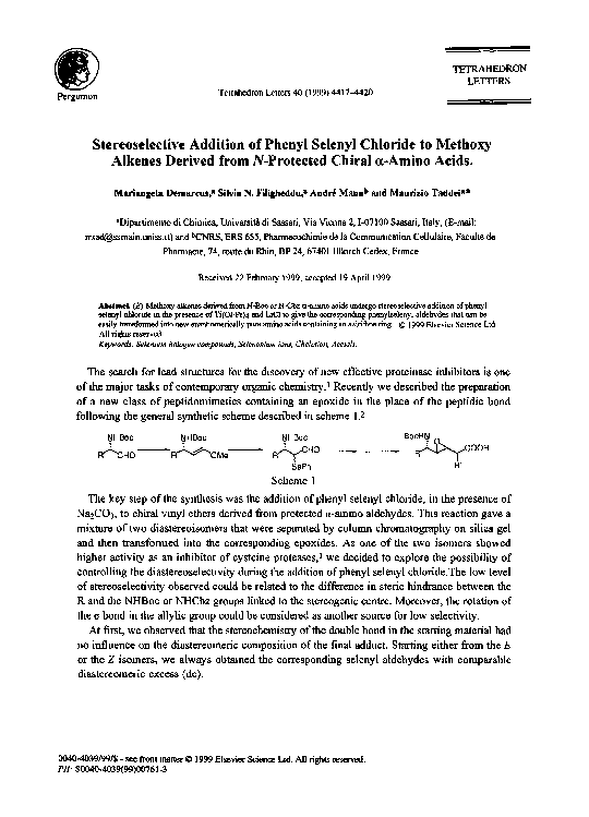 (PDF) Stereoselective addition of phenyl selenyl chloride to methoxy ...