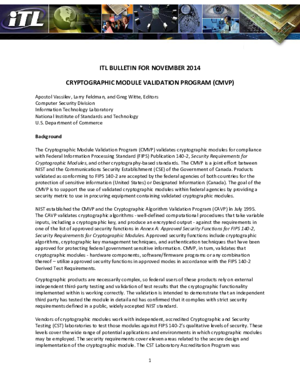 Pdf Cryptographic Module Validation Program Cmvp