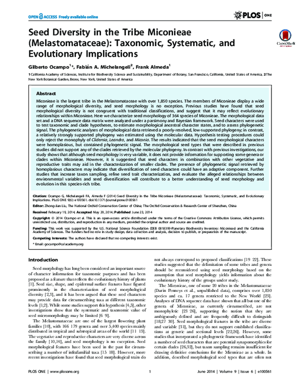 (PDF) Seed Diversity in the Tribe Miconieae (Melastomataceae): Taxonomic, Systematic, and ...