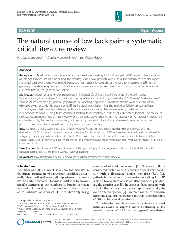 (PDF) The natural course of low back pain: a systematic critical ...
