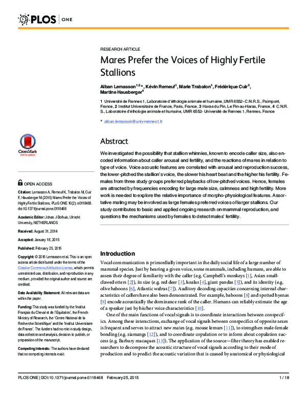 (PDF) Mares Prefer the Voices of Highly Fertile Stallions
