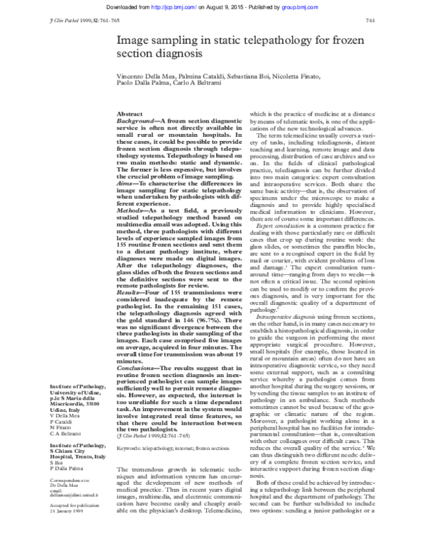 (PDF) Image sampling in static telepathology for frozen section diagnosis