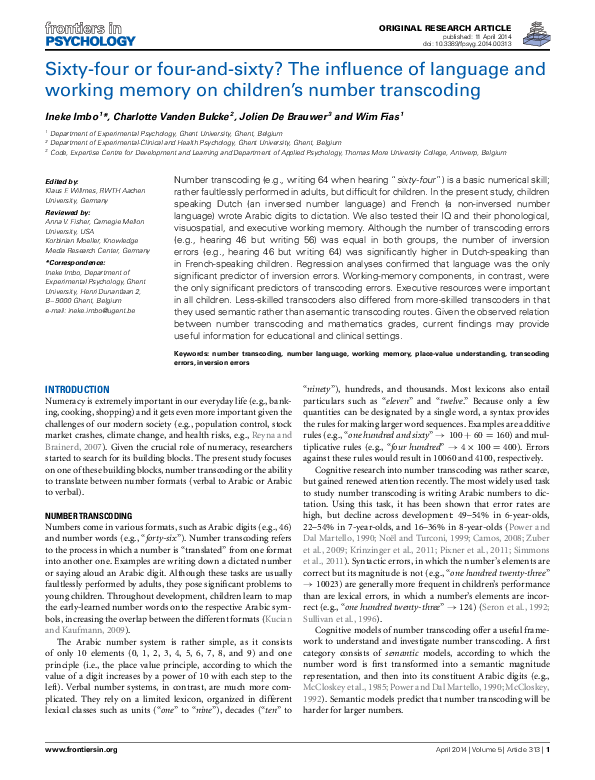 (PDF) Sixty-four or four-and-sixty? The influence of language and working memory on children's ...