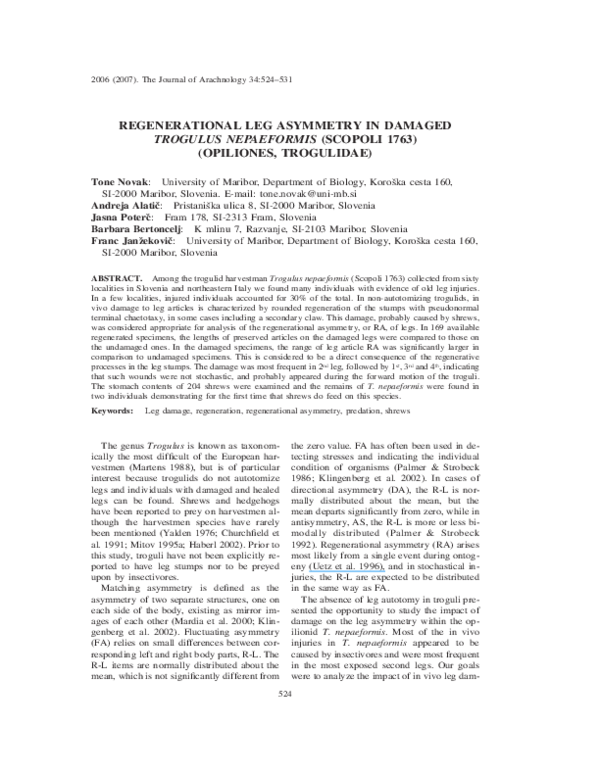 (PDF) Regenerational leg asymmetry in damaged Trogulus nepaeformis ...