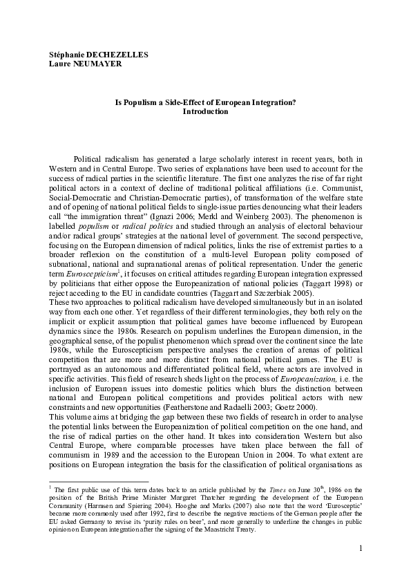Introduction: Is Populism a Side-Effect of European Integration ...