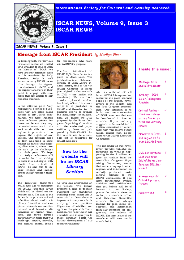 (PDF) ISCAR News Vol 9 Issue 3 Nov 2012 | Holbrook Mahn - Academia.edu