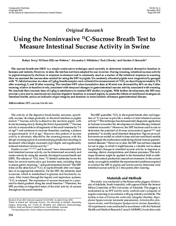 (PDF) Measuring Sucrase Activity in Swine via Breath Test