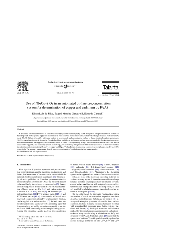 Pdf Use Of Nbosio In An Automated On Line Preconcentration System For Determination Of Copper