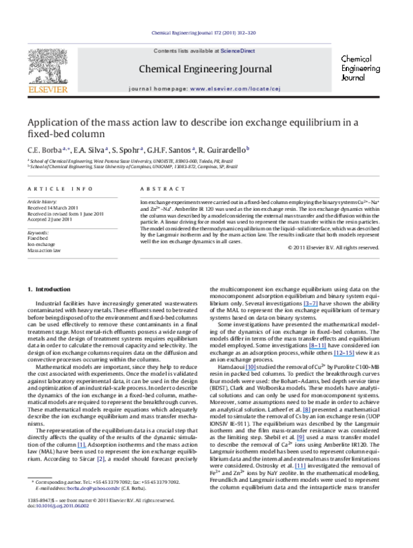 (PDF) Application of the mass action law to describe ion exchange ...