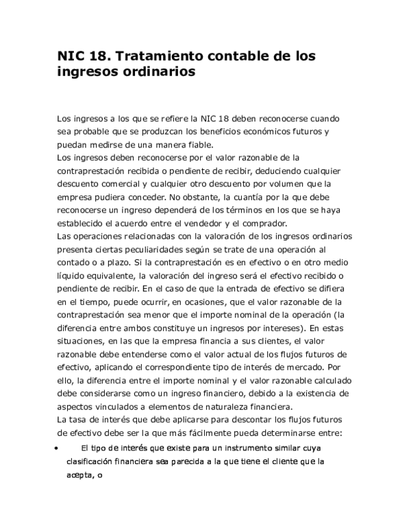 (DOC) NIC 18. Tratamiento contable de los ingresos ordinarios