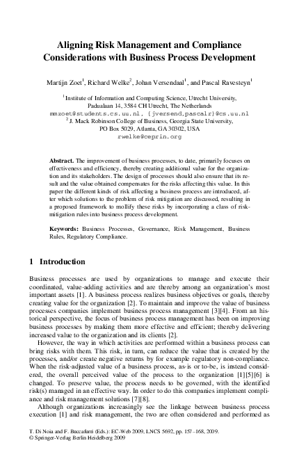 (PDF) Aligning Risk Management and Compliance Considerations with ...
